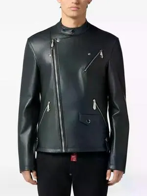 Philipp Plein Leather Biker Jacket - Black