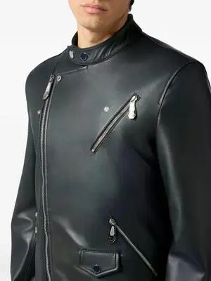 Philipp Plein Leather Biker Jacket - Black