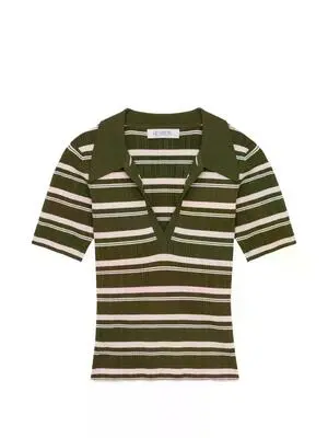 HEVRON Daisy Striped Polo Top - Green