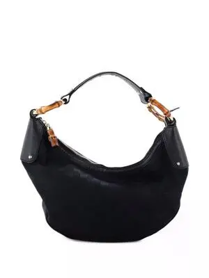 Gucci Bamboo Ring Half Moon Web Gg Canvas Medium Hobo Bag