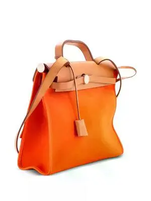 Hermès Herbag Zip Leather And Toile 31 Shoulder Bag - Orange