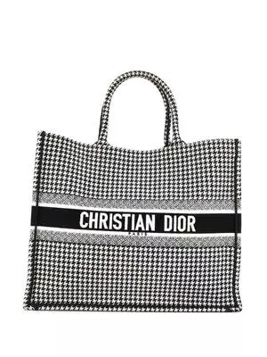 Dior Houndstooth Canvas Large Tote Bag - Black