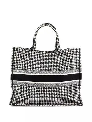 Dior Houndstooth Canvas Large Tote Bag - Black