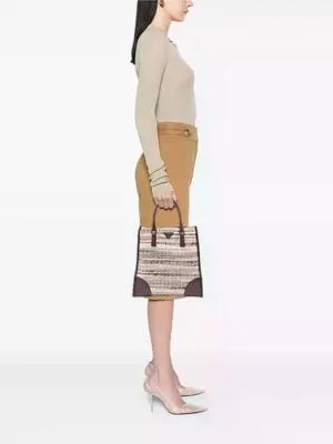 Prada Vitello Trimmed Tweed Flat Tote Bag
