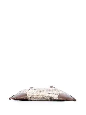 Prada Vitello Trimmed Tweed Flat Tote Bag