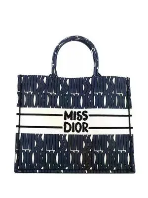 Dior Miss Book Embroidered Canvas Medium Tote Bag - Blue