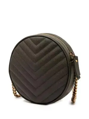 Saint Laurent Grain De Poudre Chevron Round Vinyle Camera Crossbody Bag - Grey