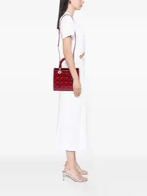 Dior 2018 Medium Patent Cannage Lady Satchel - Red