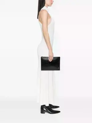 Saint Laurent Croc Embossed Monogram Zipped Tablet Holder