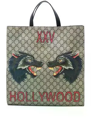 Gucci Gg Supreme Wolf Print Tote Bag - Neutrals