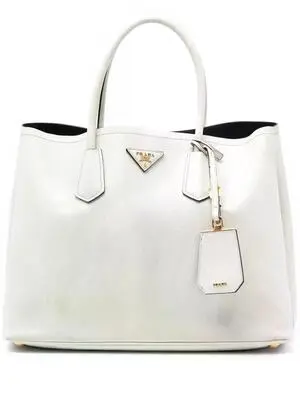 Prada Saffiano Cuir Double Satchel - White