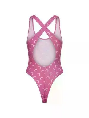 MARINE SERRE All-over Moon Print One-piece Swimsuit - Pink
