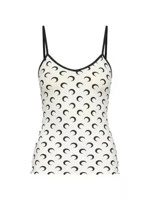 MARINE SERRE Moon-print V-neck Top - White