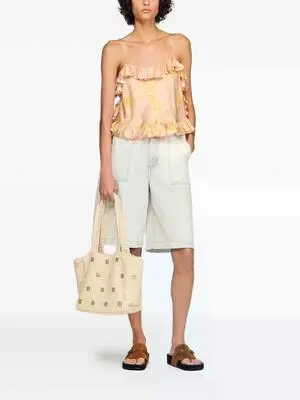Sandro Ruffled Floral Print Cropped Top - Pink