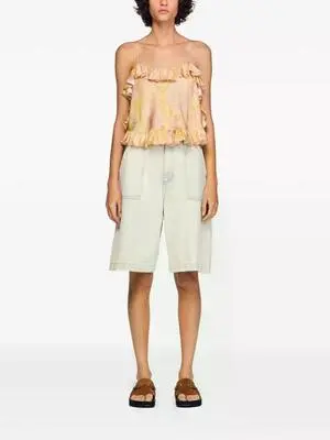 Sandro Ruffled Floral Print Cropped Top - Pink