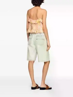 Sandro Ruffled Floral Print Cropped Top - Pink