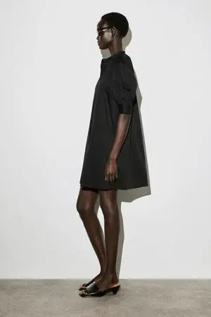 Cos Smocked Puff-sleeve Shirt Dress - Black