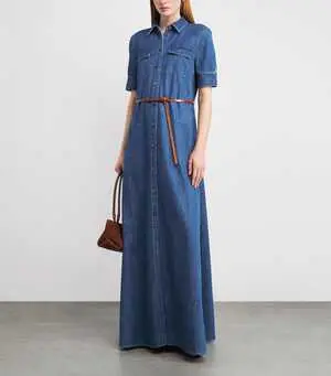 Lafayette 148 New York Denim Belted Maxi Dress