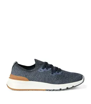 Brunello Cucinelli Cotton-blend Chiné-knit Lace-up Sneakers - Blue