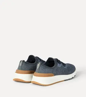 Brunello Cucinelli Cotton-blend Chiné-knit Lace-up Sneakers - Blue