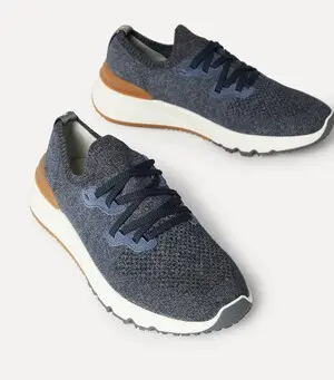 Brunello Cucinelli Cotton-blend Chiné-knit Lace-up Sneakers - Blue
