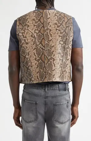 MIDNIGHT RODEO Tombstone Snakeskin Embossed Leather Vest - Snakeskin Print