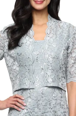 SL FASHIONS Sequin Stretch Lace Cocktail Dress With Jacket