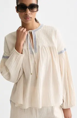 Scotch & Soda Embroidered Cotton Crepe Top