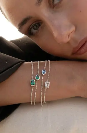DOWER & HALL Green Garnet Pear Chain Bracelet - Sterling Silver