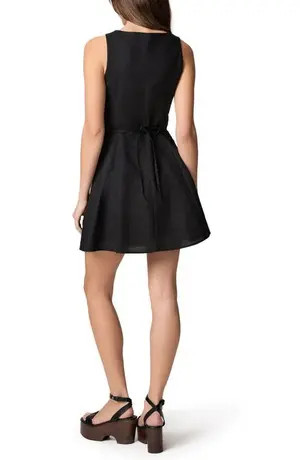Paige Raye Linen & Cotton Button-up Fit & Flare Mini Dress - Black