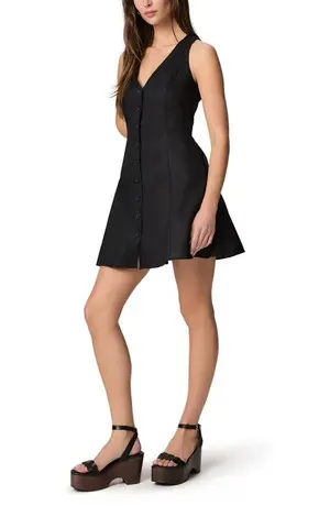 Paige Raye Linen & Cotton Button-up Fit & Flare Mini Dress - Black