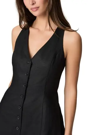 Paige Raye Linen & Cotton Button-up Fit & Flare Mini Dress - Black