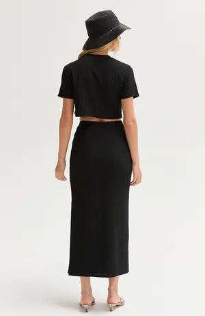 CRESCENT Textured Knit Skirt Set - Black