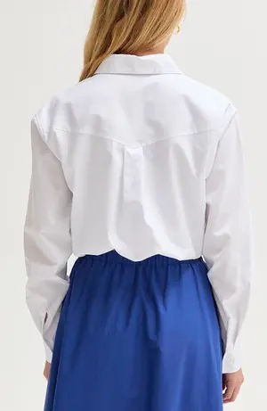 CRESCENT Poplin Bubble Hem Cropped Shirt - White