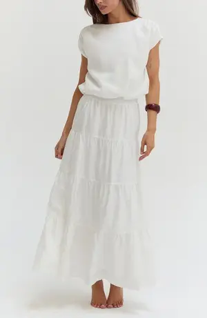 CRESCENT Tiered Tencel Maxi Skirt