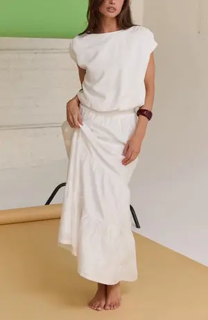 CRESCENT Tiered Tencel Maxi Skirt