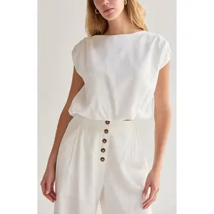 CRESCENT Cap-sleeve Bubble Hem Top
