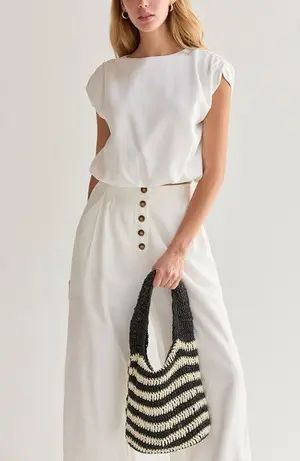 CRESCENT Cap-sleeve Bubble Hem Top
