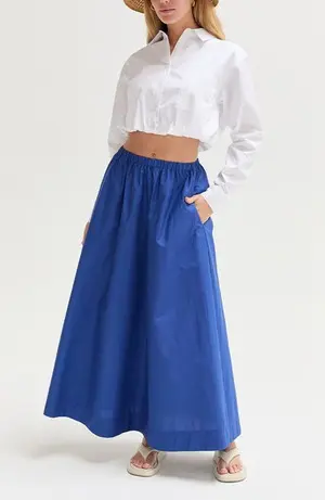 CRESCENT Gathered Poplin Maxi Skirt - Cobalt Blue