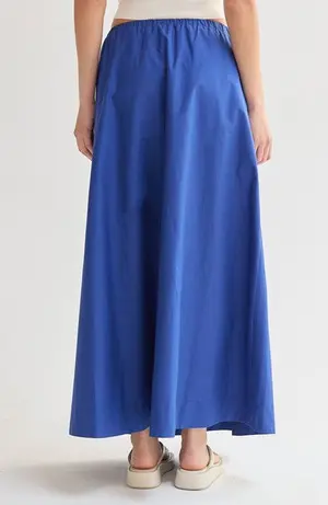 CRESCENT Gathered Poplin Maxi Skirt - Cobalt Blue