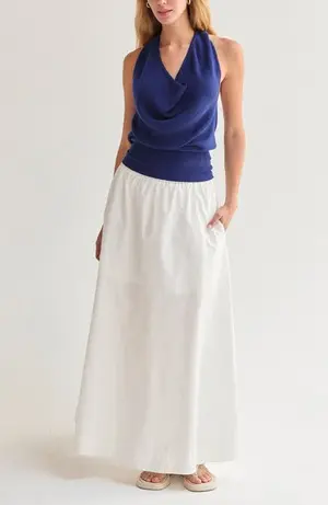 CRESCENT Gathered Poplin Maxi Skirt