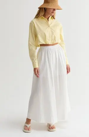CRESCENT Gathered Poplin Maxi Skirt