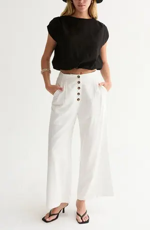 CRESCENT High-waisted Wide Leg Culotte Pants - Ivory