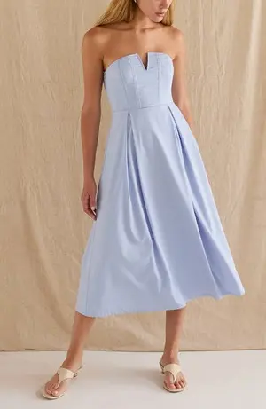 CRESCENT V-wire Modal Blend Midi Dress - Light Blue