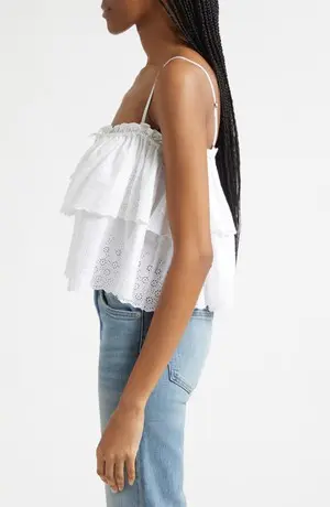 Veronica Beard Oseanna Tiered Embroidered Cotton Top