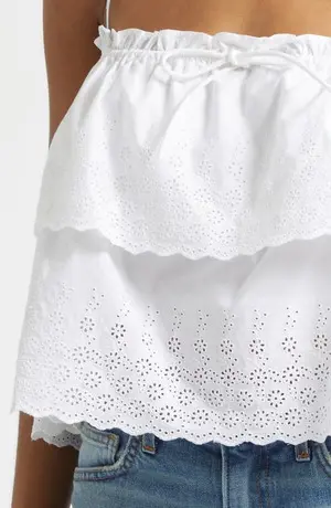 Veronica Beard Oseanna Tiered Embroidered Cotton Top