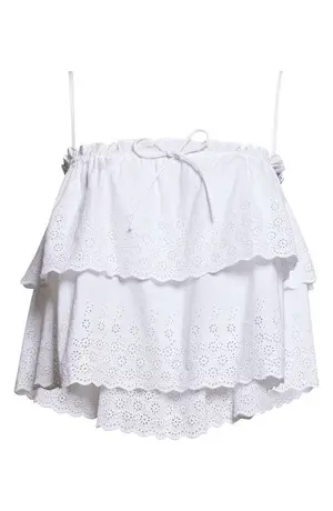 Veronica Beard Oseanna Tiered Embroidered Cotton Top