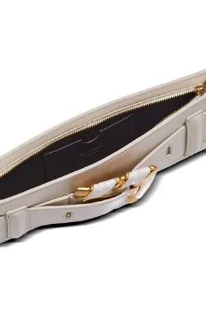 Balmain Anthem Lambskin And Enamel Clutch - Beige