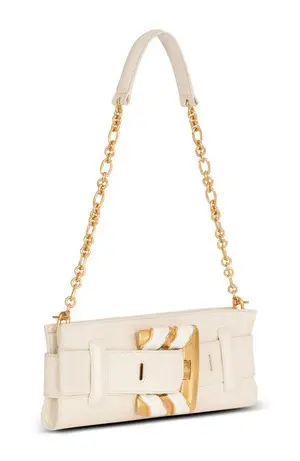 Balmain Anthem Lambskin And Enamel Clutch - Beige