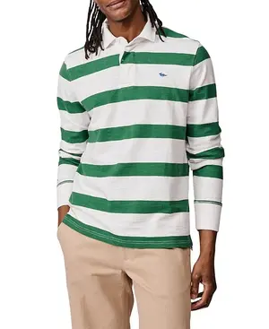 Aubin Irnham Long Sleeve Collared Rugby Shirt - Green/ecru